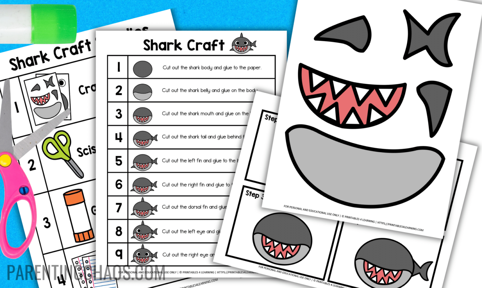 Shark Cut and Paste Craft for Kids: Visual Directions Included ⋆ ...
